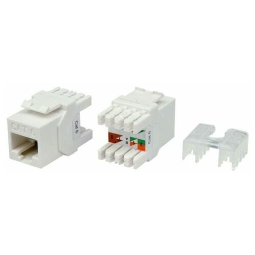 Вставка Keystone Jack RJ-45(8P8C), категория 6, тип 180 градусов, белая (KJ8-8P8C-C6-180-WH) | код 426189 | Hyperline (9шт. в упак.)