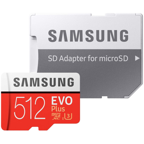 Карта памяти Samsung microSDXC 512 ГБ Class 10, V30, A2, UHS-I U3, R 130 МБ/с, адаптер на SD, красный