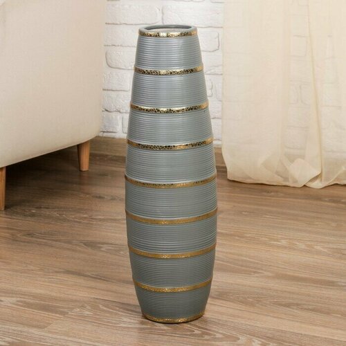 Ваза напольная "Геометрия люкс" полосы, 60 см, серый, керамика, вазы для декора, керамическая ваза
