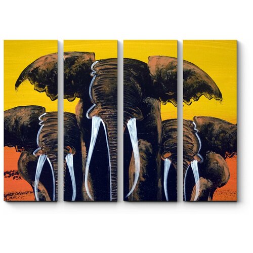 Модульная картина Могучее трио слонов 70x53