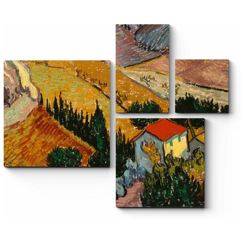 Модульная картина Пейзаж с домом и пахарь, Винсент Ван Гог 102x85