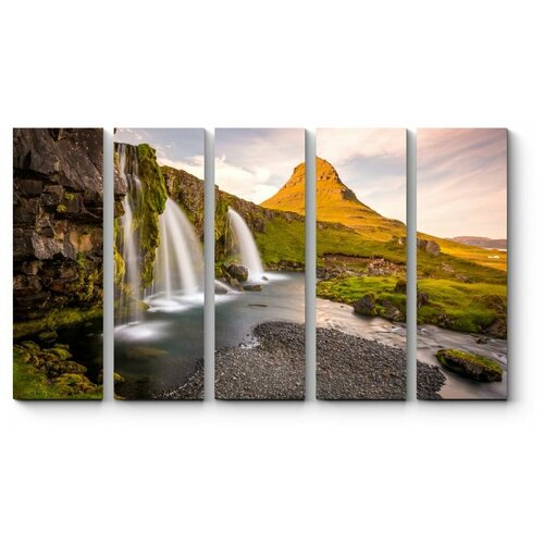 Модульная картина Гора Киркюфель и ниспадающие водопады140x84