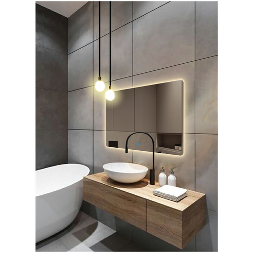 Зеркало для ванной Prisma 40*80 прямоугольное горизонтальное "парящее" с теплой LED-подсветкой