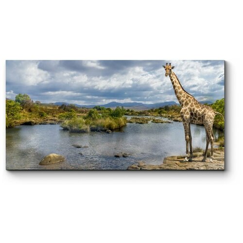 Модульная картина Жираф на водопое 140x70