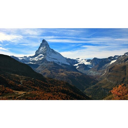 Картина на холсте 60x110 LinxOne "Швейцария гора осень" интерьерная для дома / на стену / на кухню / с подрамником