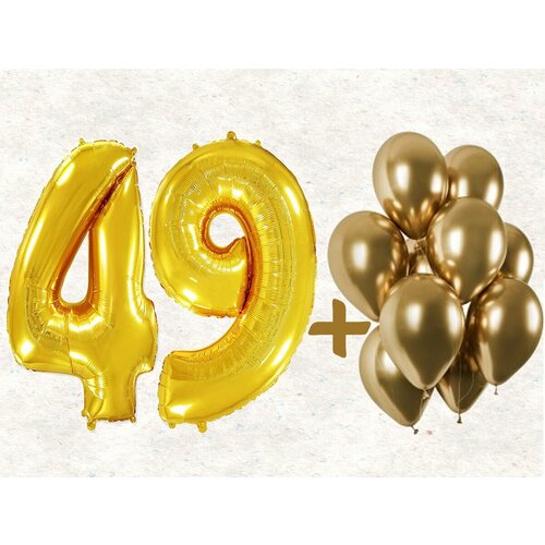 Набор воздушных шариков цифра " 49 " размер 102 см и 10 хромированных шаров 30 см, золотой