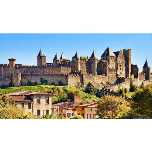 Картина на холсте 60x110 LinxOne "Франция Castle of Carcassonne" интерьерная для дома / на стену / на кухню / с подрамником