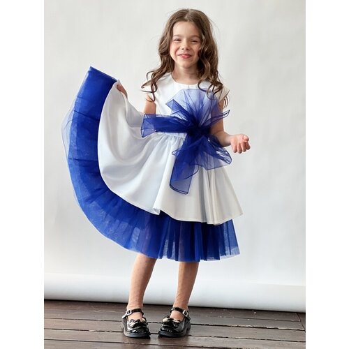 Платье Бушон, размер 116-122, белый, голубой