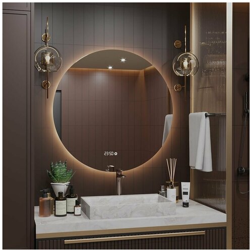 Зеркало круглое Муза D140 для ванной с тёплой LED-подсветкой и часами