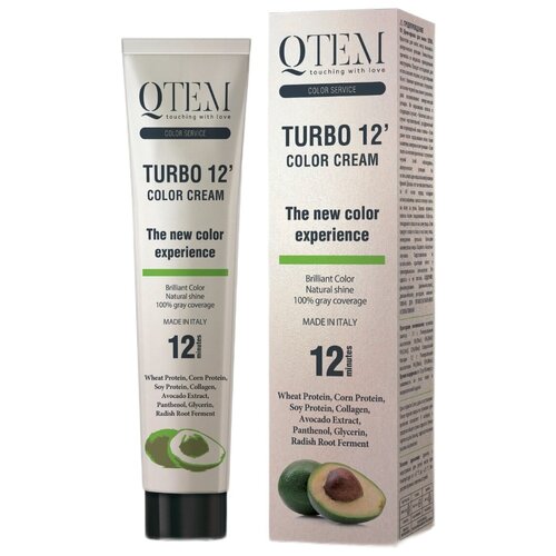 QTEM перманентный краситель Turbo 12 Color Cream с восстанавливающими активами, нейтральный корректор, 100 мл