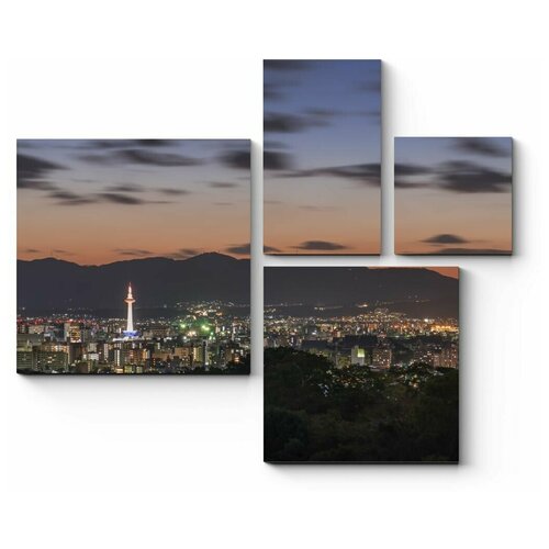Модульная картина Неповторимая панорама ночного Киото 142x118