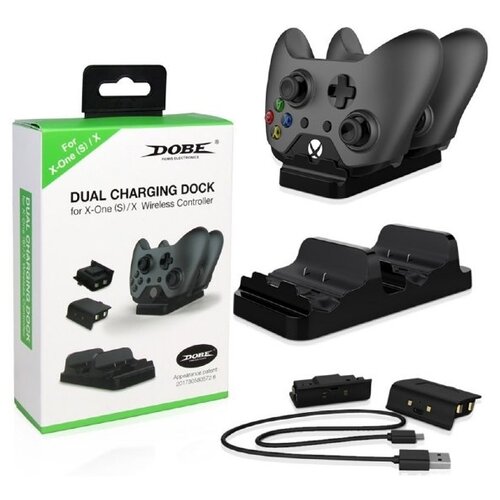 Dobe Зарядная станция X Dual Charging Station на два геймпада для Xbox One (TYX-532), черный, 1 шт.