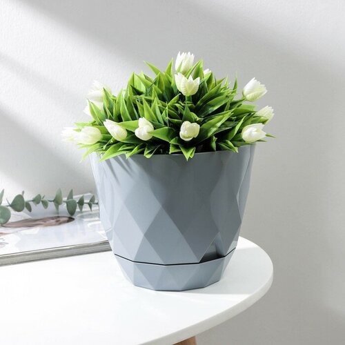 Idiland Горшок для цветов с поддоном Laurel, 2,3 л, d=17,5 см, h=15 см, цвет серый