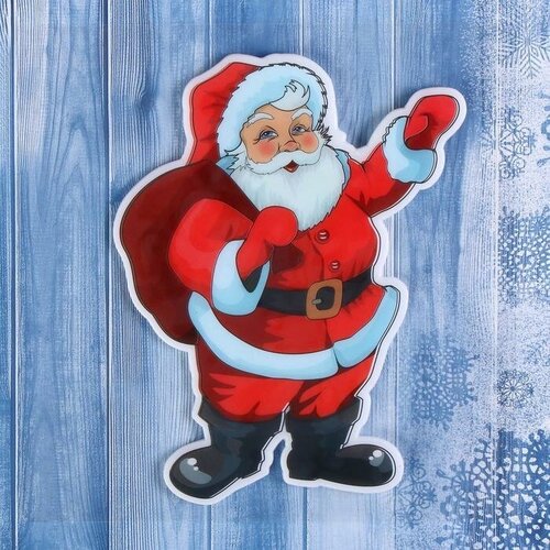 Зимнее волшебство Наклейка на стекло "Дед Мороз с мешком подарков" 13,5х17,5 см, красный