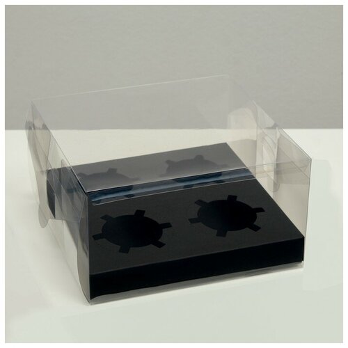 UPAK LAND Коробка на 4 капкейка, черная, 18,5 × 18 × 10 см
