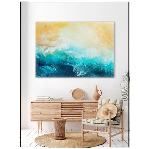 Картина для интерьера на натуральном хлопковом холсте "Абстракция морской пейзаж", 55*77см, холст на подрамнике, картина в подарок