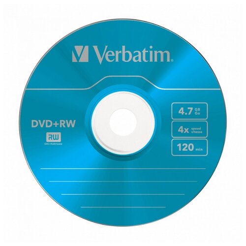 Носители информации DVD+RW, 4x, Verbatim Serl Colour, Slim/5, 43297