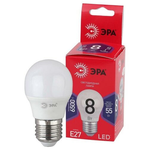 Лампа светодиодная RED LINE LED P45-8W-865-E27 R 8Вт P45 шар 6500К холод. бел. E27 | код. Б0045359 | Эра (9шт. в упак.)
