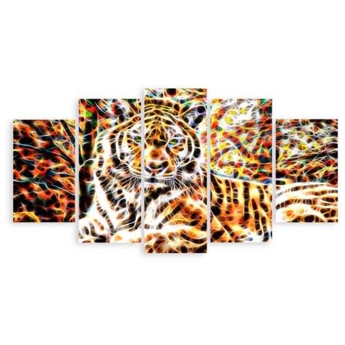 Модульная картина на холсте "Огненный тигр" 150x80 см