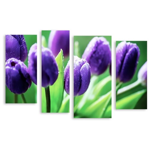 Модульная картина на холсте "Фиолетовые тюльпаны" 90x61 см