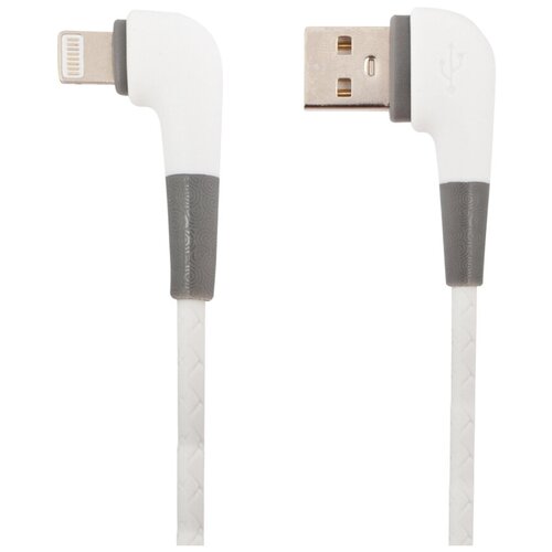 USB кабель "LP" для Apple Lightning 8-pin L-коннектор "Кожаный шнурок" (белый/коробка)