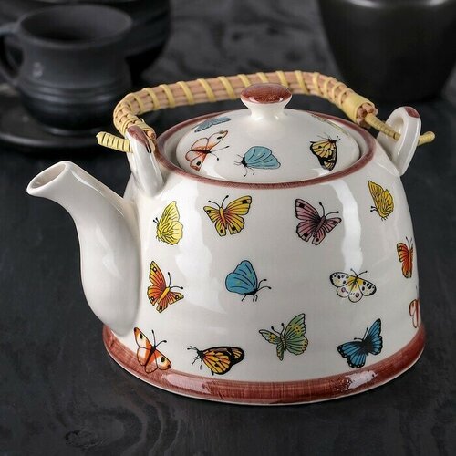 Чайник заварочный "Бабочки", 900 мл, с металлическим ситом, заварник для чая, красивая посуда