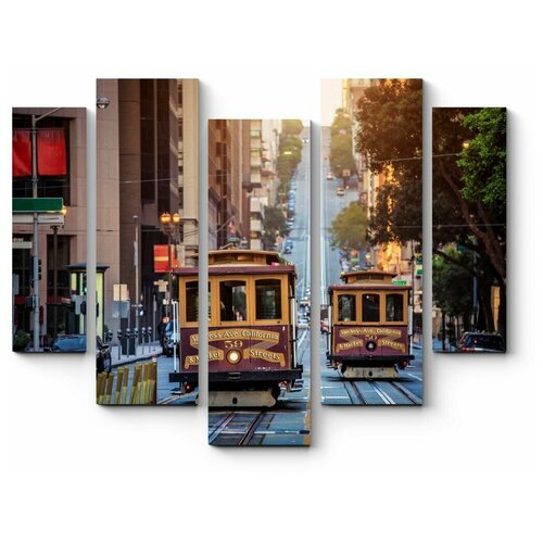 Модульная картина Два старинных трамвая по улицам Сан-Франциско111x90