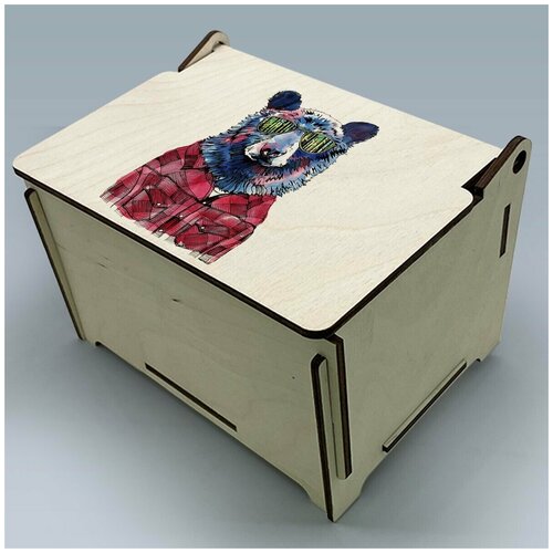 Подарочная коробка шкатулка с крышкой на петлях УФ рисунок размер 16,5x12,5 см животные на стиле - 108