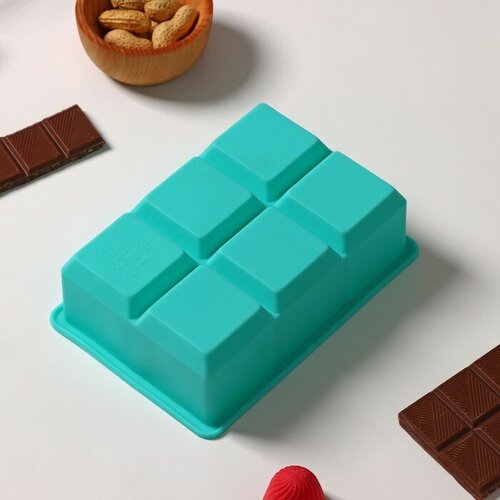 Форма силиконовая для льда и кондитерских украшений Кубик, 16,5x11,5 см, 6 ячеек, 5x5x5 см, цвет бирюзовый