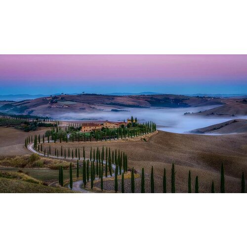 Картина на холсте 60x110 Альянс Лес "Тоскана Италия Поля тумане" на подрамнике / интерьер/ декор