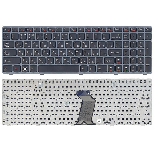 Клавиатура для ноутбука Lenovo IdeaPad G500H черная с серой рамкой