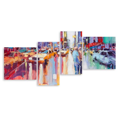 Модульная картина на холсте "Мегаполис красками" 90x45 см