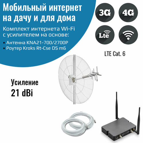Мобильный интернет на даче, за городом 3G/4G/WI-FI – Комплект роутер Kroks Rt-Cse DS m6 с антенной KNA21-700/2700P