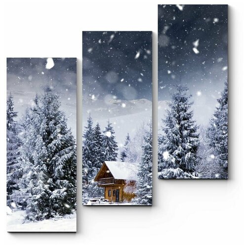 Модульная картина Сказочный дом в зимнем лесу 120x128
