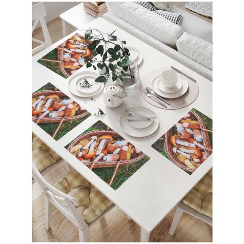 Салфетки на стол для сервировки прямоугольные, плейсмат JoyArty "Корзина, полная грибов", 32x46 см, в комплекте 4шт.