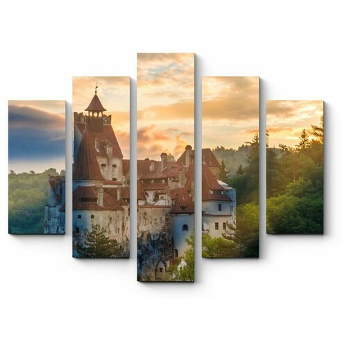 Модульная картина Средневековый замок Дракулы Бран в свете заката125x100