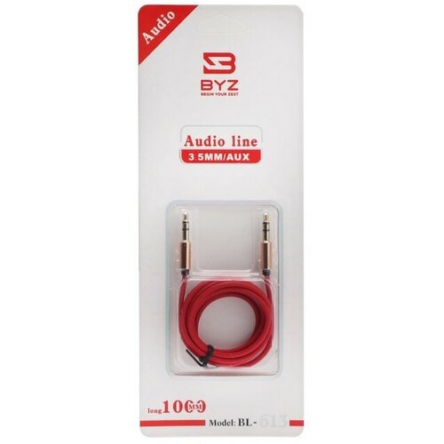 Кабель аудио AUX BYZ BL-613, Jack 3.5 мм(m)-Jack 3.5 мм(m), 1м, красный, 2 штуки