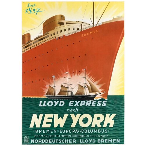 Постер / Плакат / Картина Корабли - Корабль Bremen, Lloyd express nach New York 60х90 см в подарочном тубусе