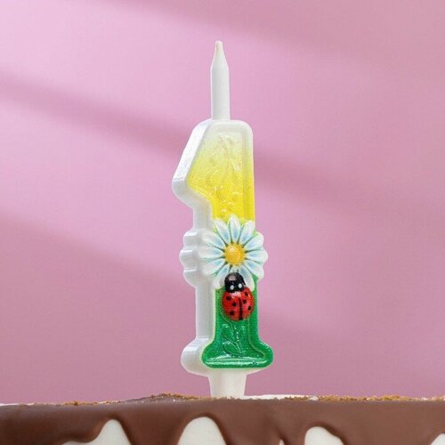 Омский свечной завод Свеча для торта "Ромашки", 10,2 см, разноцветная цифра "1"