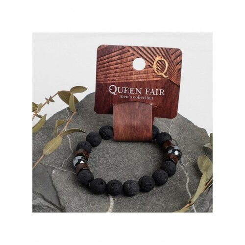 Браслет Queen Fair, дерево, базальт, искусственный камень, силикон, вулканическая лава, размер 6 см, диаметр 6 см, черный, коричневый