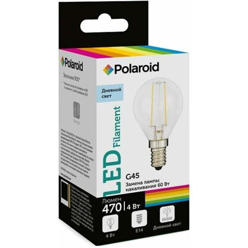 Лампа светодиодная Polaroid 220V FIL G45 4W 6500K E14 470lm