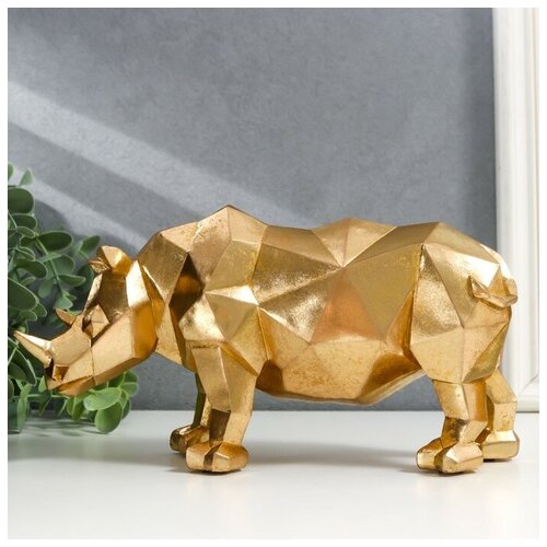 Сувенир полистоун 3D Золотой носорог 25,1 см