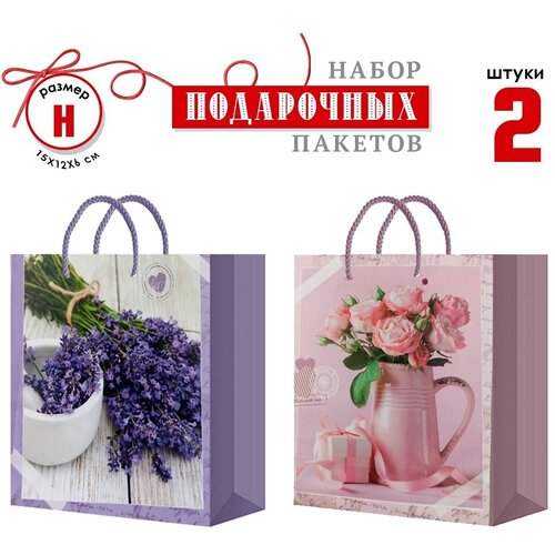 Подарочные пакеты "Кантри". Набор (2 шт). Качество LUX. Размер 15Х12Х6 см