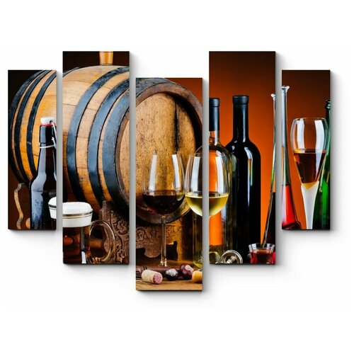 Модульная картина Натюрморт с деревянной бочкой и вином 211x171