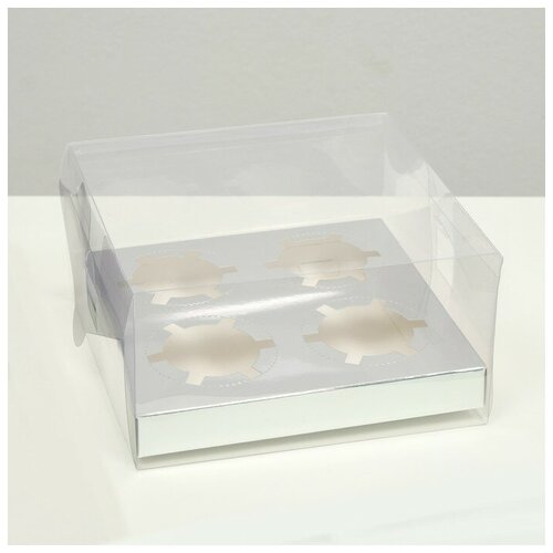 UPAK LAND Коробка на 4 капкейка, серебро, 18,5 × 18 × 10 см