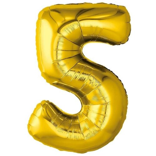 Воздушный шарик, фольгированный 32" "Цифра 5", цвет золото