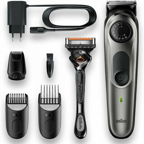 Триммер BRAUN series 5 BT5365 Black для бороды, 3 насадки + Бритва Gillette, серебристый/черный