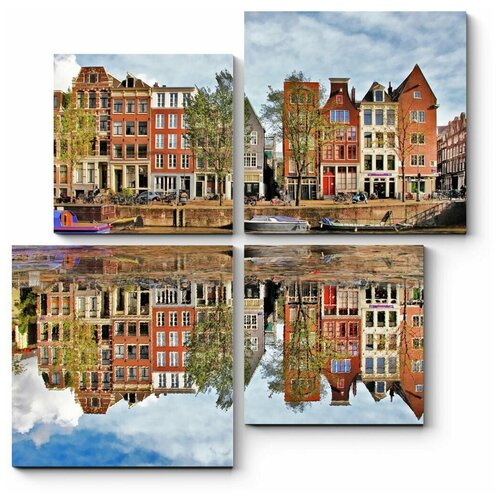 Модульная картина Зеркальная гладь канала, Амстердам 180x180