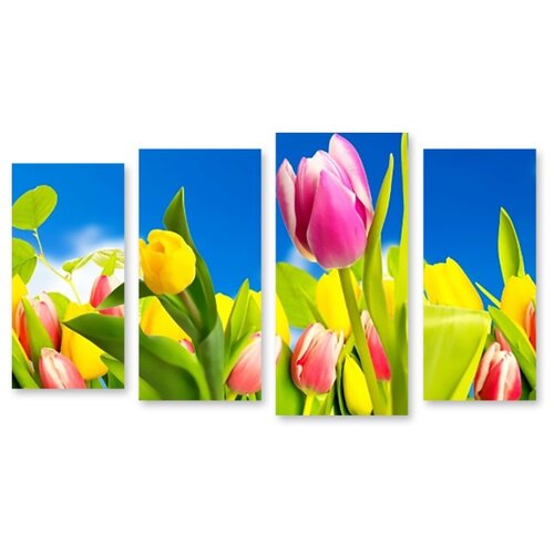 Модульная картина на холсте "Разноцветные тюльпаны" 150x88 см