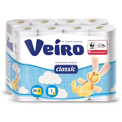 Туалетная бумага Veiro Classic белая 24 рул., белый, без запаха
